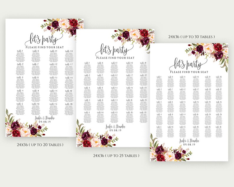 Large Seating Chart Template 5 Sizes up to 350 Editable | Etsy
