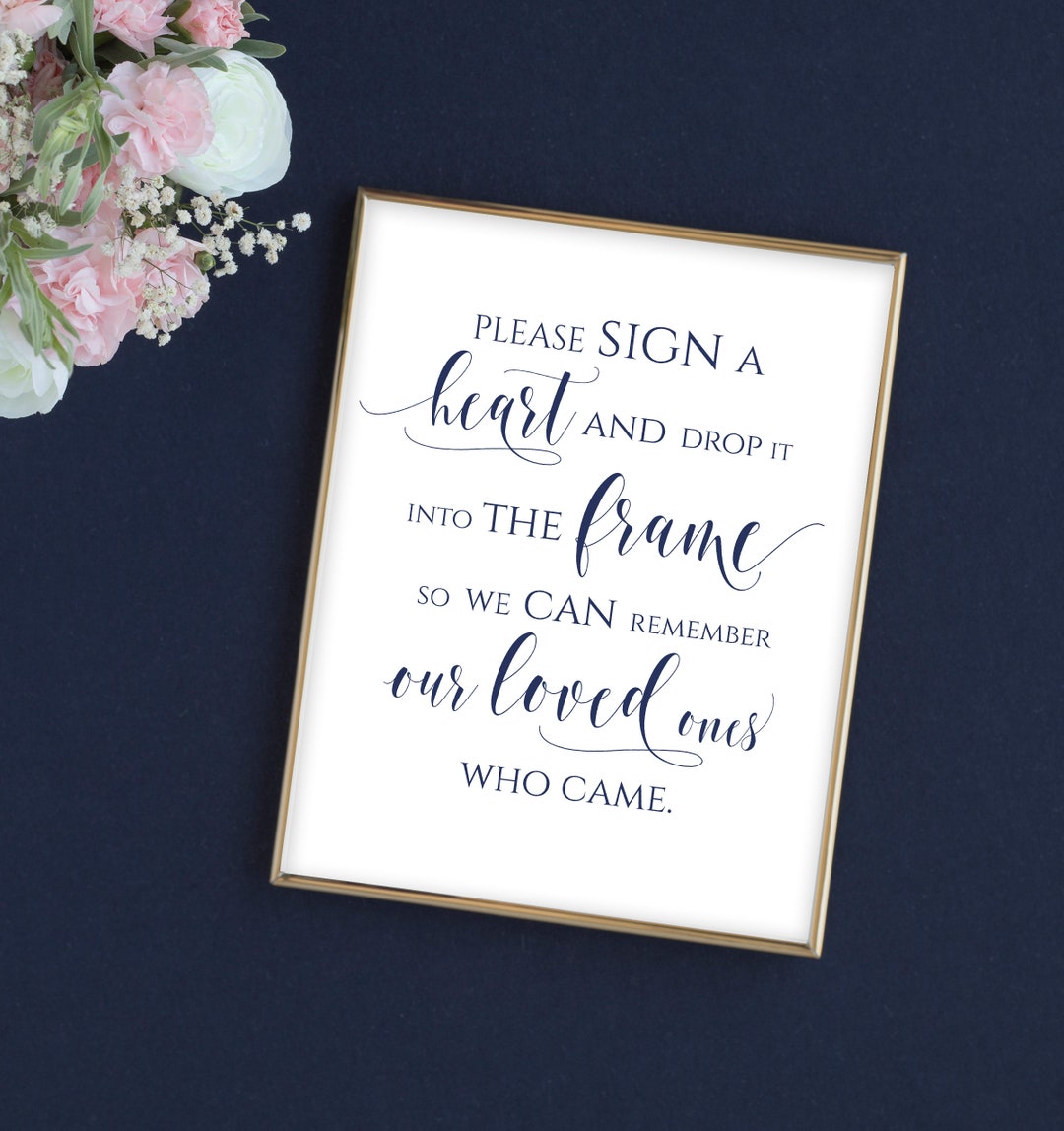 Please Sign a Heart Wedding Sign, Navy Blue Heart Guestbook Sign, Sign ...