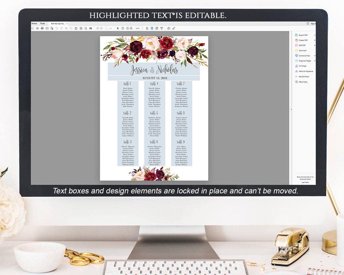 Printable Wedding Seating Chart Template Alphabetical 5 SIZES | Etsy