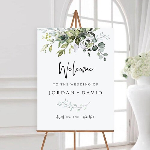 Greenery Wedding Welcome Sign Printable Custom Wedding Sign - Etsy
