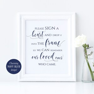 Please Sign a Heart Wedding Sign, Navy Blue Heart Guestbook Sign, Sign ...