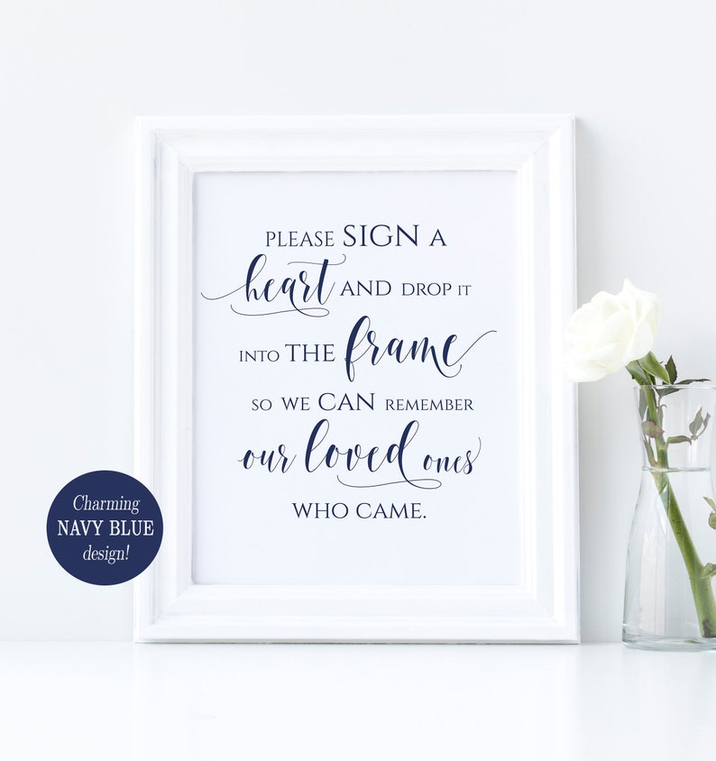 Please Sign a Heart Wedding Sign Navy Blue Heart Guestbook | Etsy