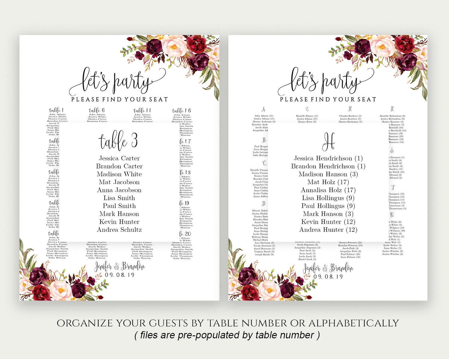 Large Seating Chart Template 5 Sizes up to 350 Editable | Etsy
