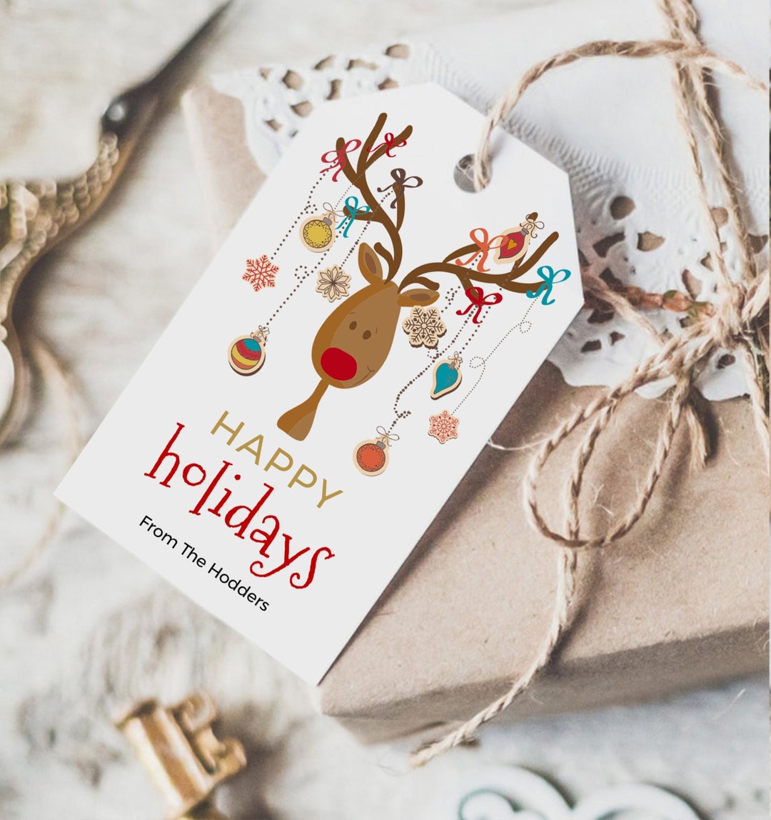 Christmas Deer Gift Tag Template: DIY Holiday Tags (instant Download ...