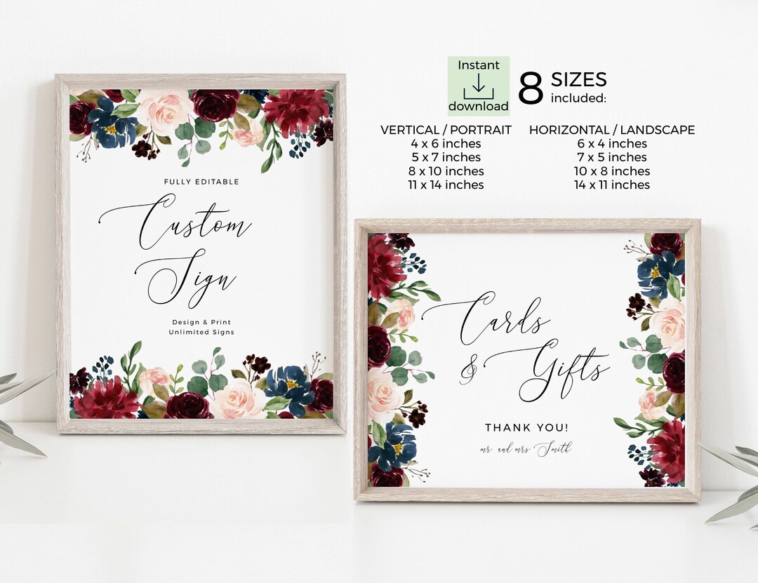 BOHO Burgundy Custom Sign Template, Modern Wedding Sign Printable ...