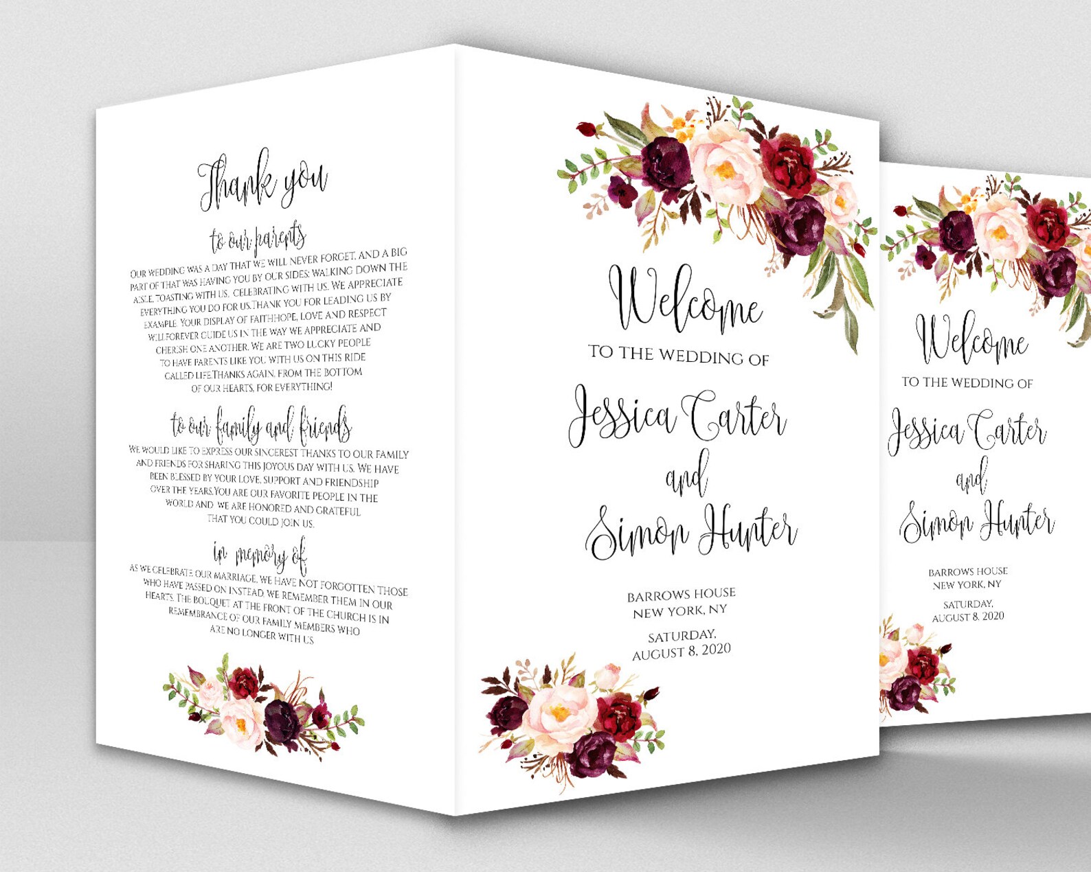 Folded Wedding Program Template Folded Wedding Program | Etsy