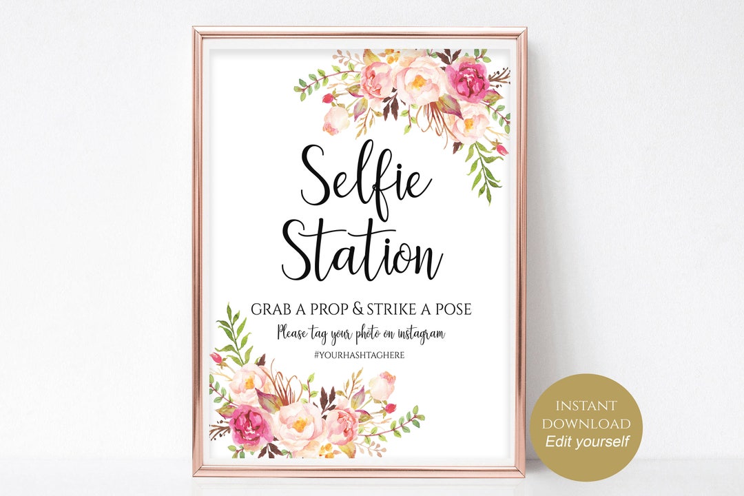 Printable Selfie Station Sign Wedding Hashtag Sign Digital Print ...