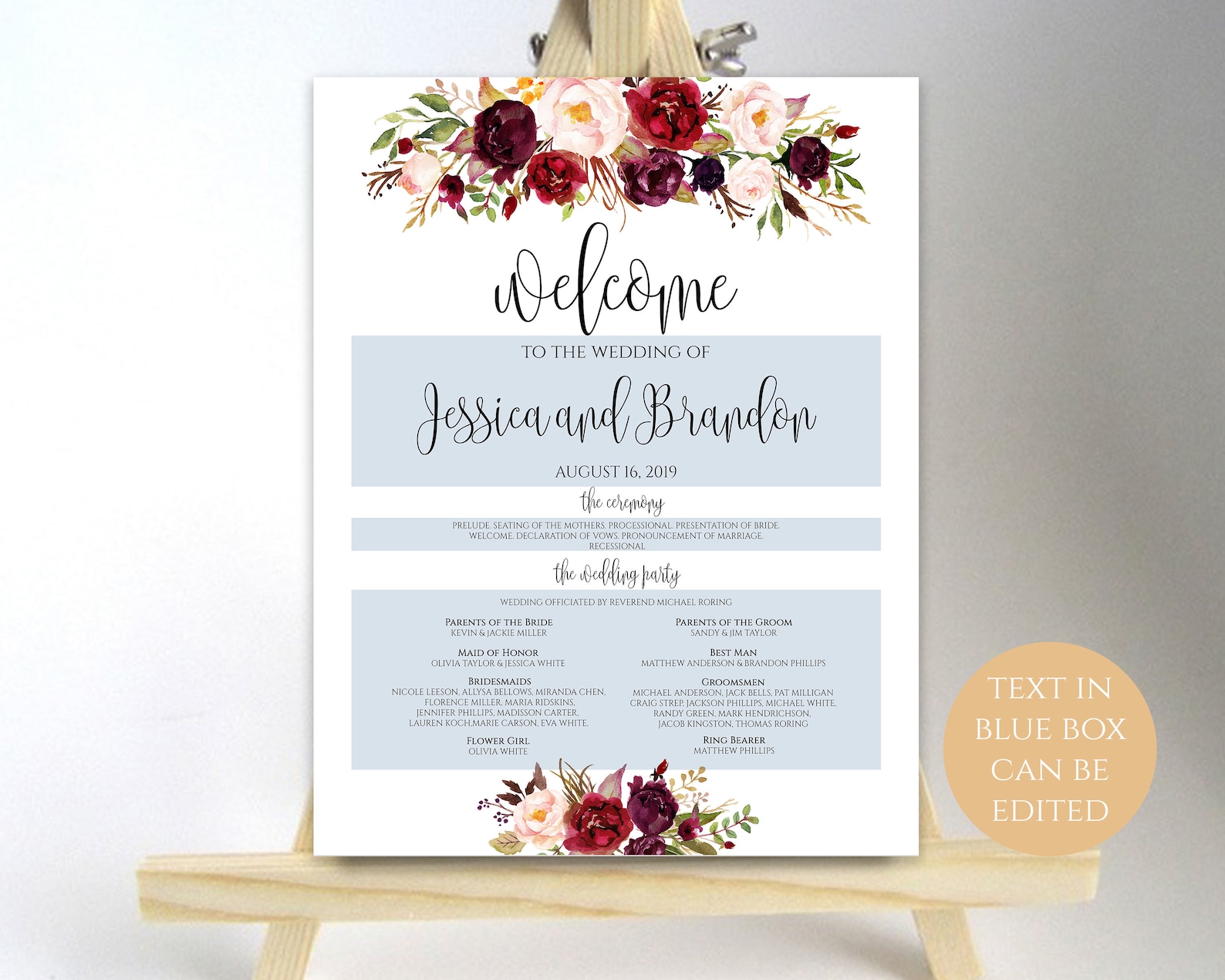 Printable Wedding Program Sign Welcome Sign Template Wedding Program ...