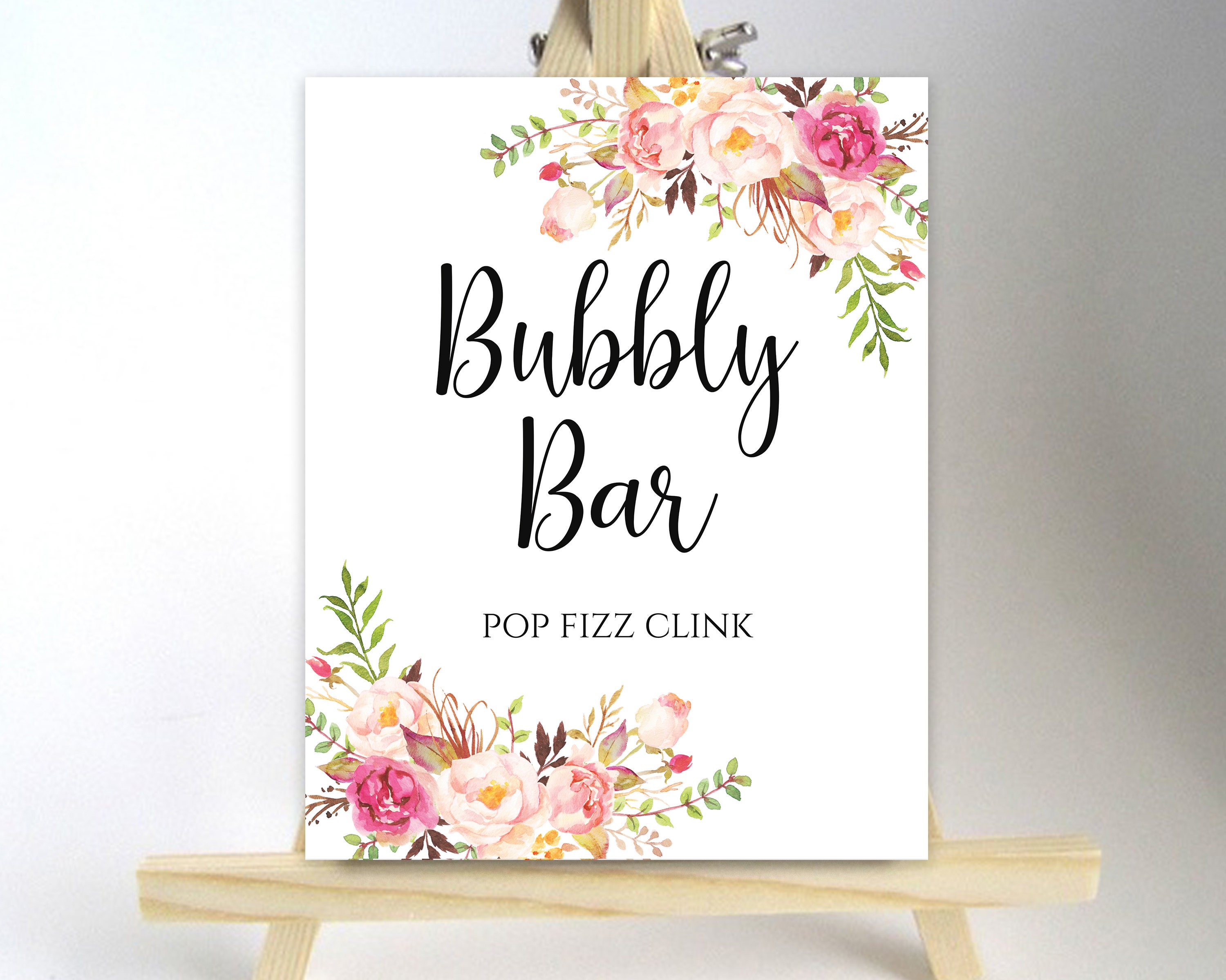 Pop Fizz Clink Sign Bubbly Bar Printable Funny Bar Sign Bridal | Etsy