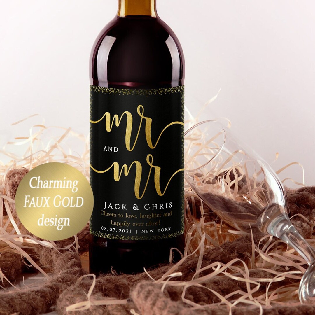 Mr and Mr Wine Bottle Label Template, Personalised Gay Wine Bottle ...