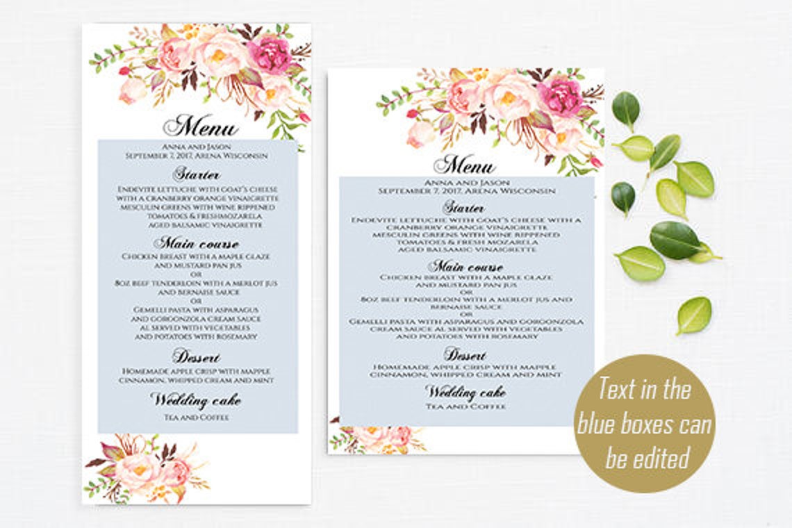 Party Menu Template Wedding Menu Cards Menu Cards Editable | Etsy