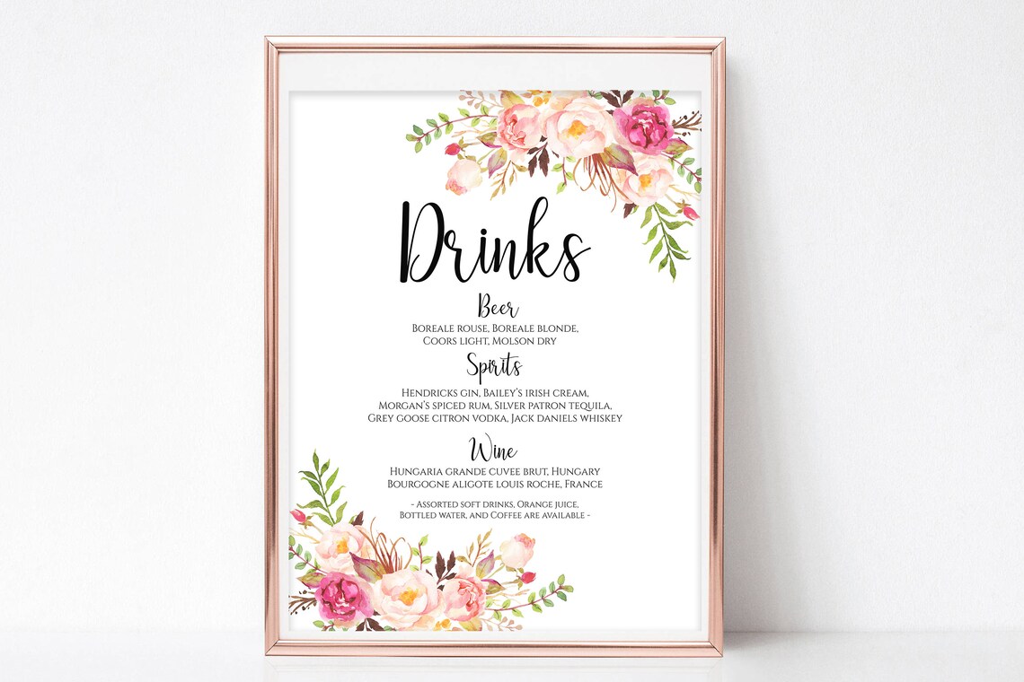 Bar Menu Poster Large Drinks Sign Bar Menu Printable Drinks | Etsy