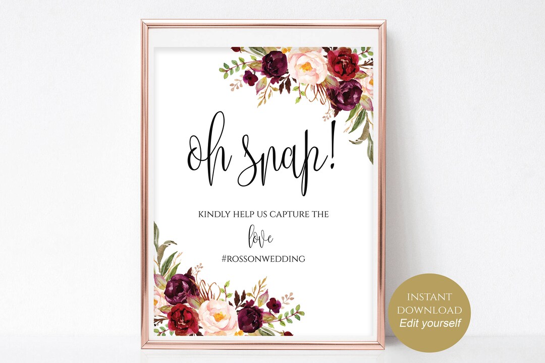 Oh Snap Wedding Sign Internet Sign Hashtag Sign Hashtag Printable ...