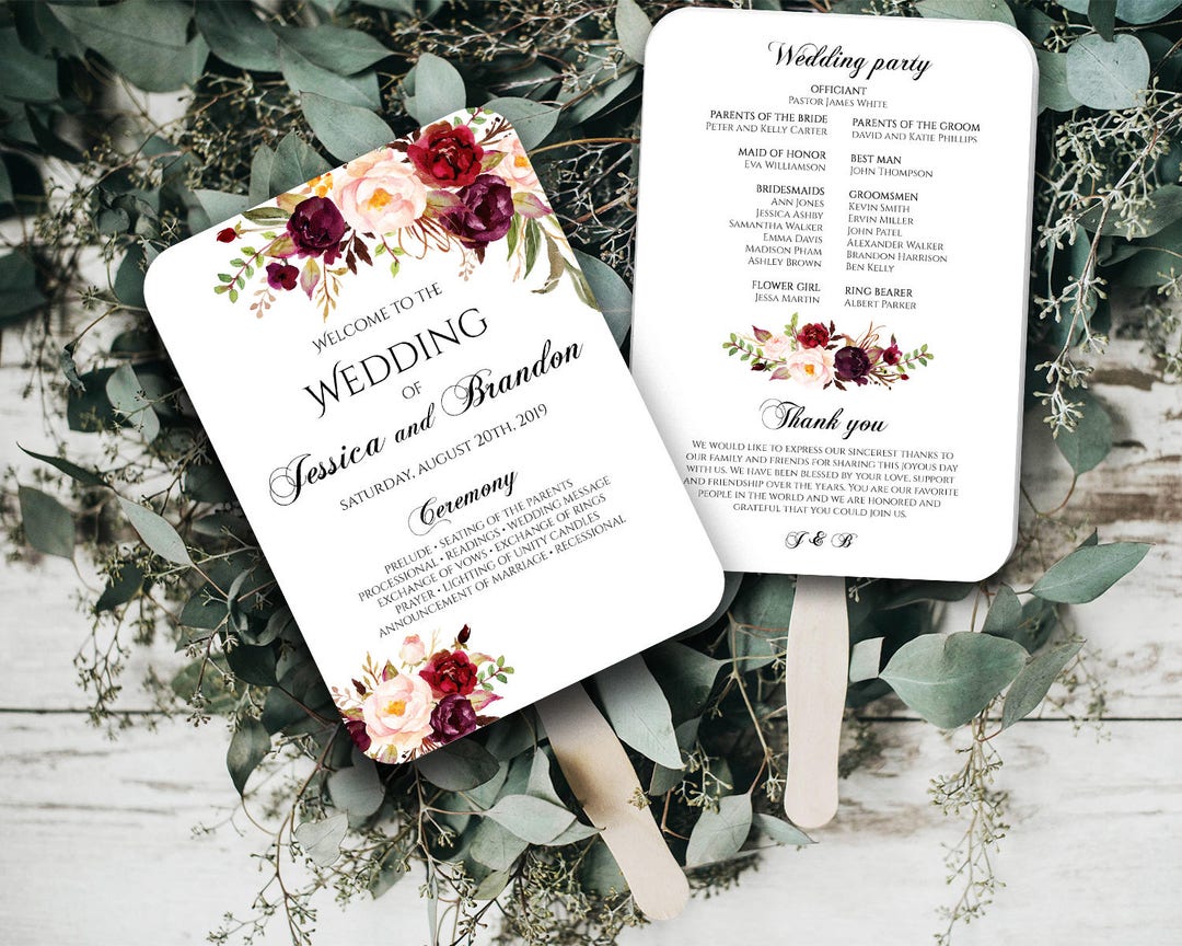 Wedding Program Fan Template Ceremony Program Fan Wedding Fan Program ...