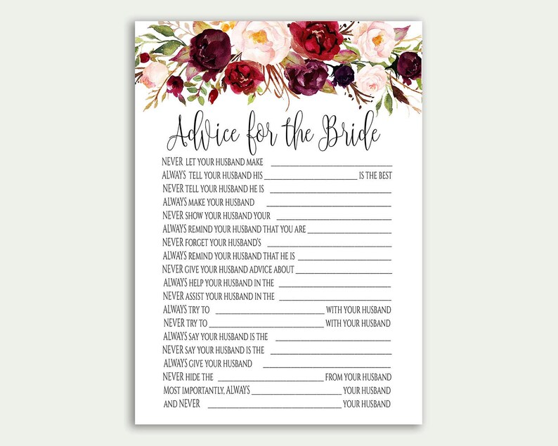 Husband Advice for the Bride Game Printable Bridal Shower Game | Etsy