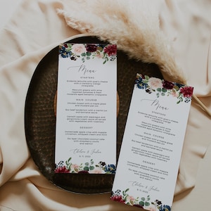 Burgundy Wedding Menu Template, Printable Dinner Menu, Instant Download ...