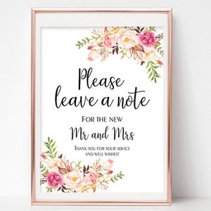 Wedding Advice Sign Please Leave a Note Sign Floral Wedding Sign ...