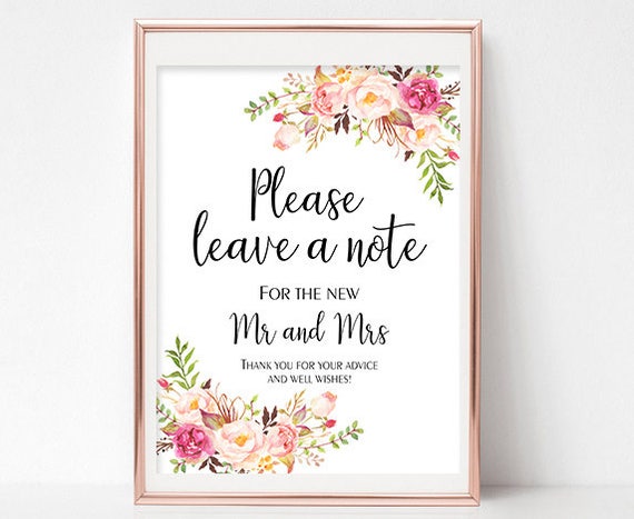 Wedding Advice Sign Please Leave a Note Sign Floral Wedding | Etsy