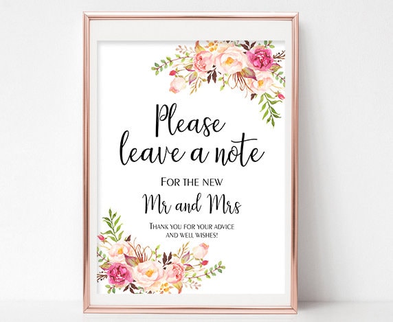 Wedding Advice Sign Please Leave a Note Sign Floral Wedding - Etsy