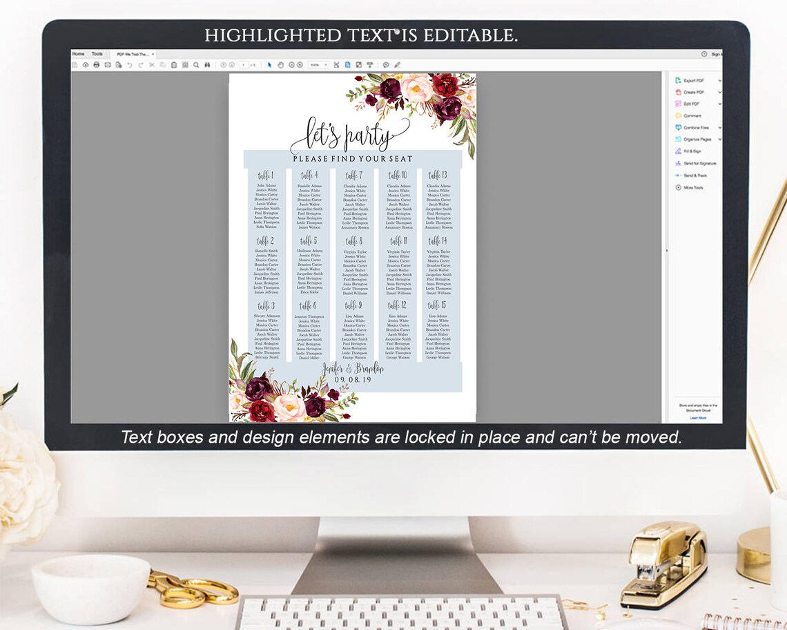 Large Seating Chart Template 5 Sizes up to 350 Editable | Etsy