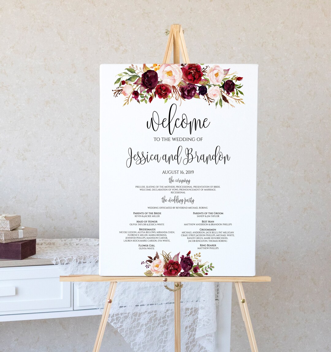 Printable Wedding Program Sign Welcome Sign Template Wedding Program ...