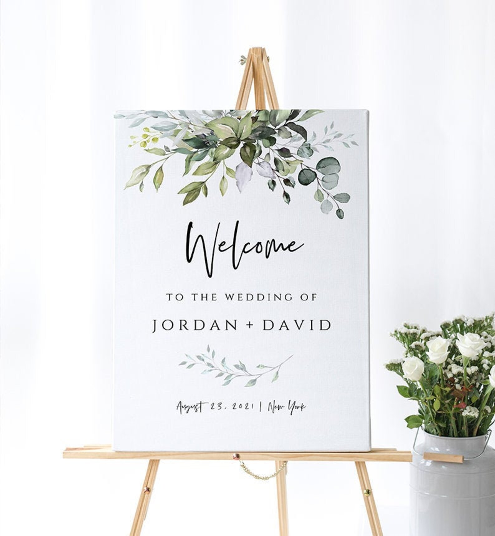 Greenery Wedding Welcome Sign Printable Custom Wedding Sign | Etsy