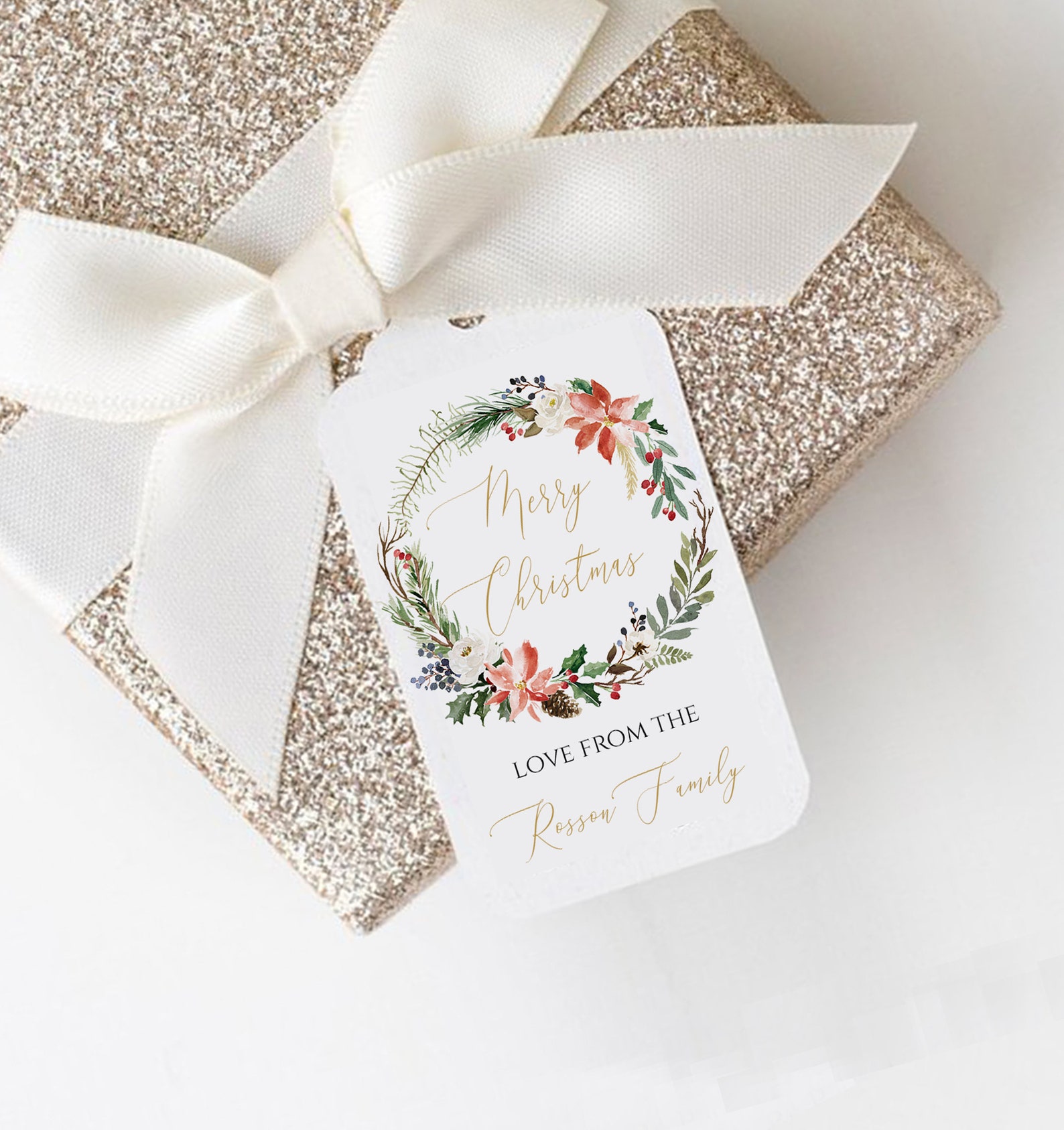 Christmas Wreath Tag Template Rustic Christmas Gift Tags - Etsy