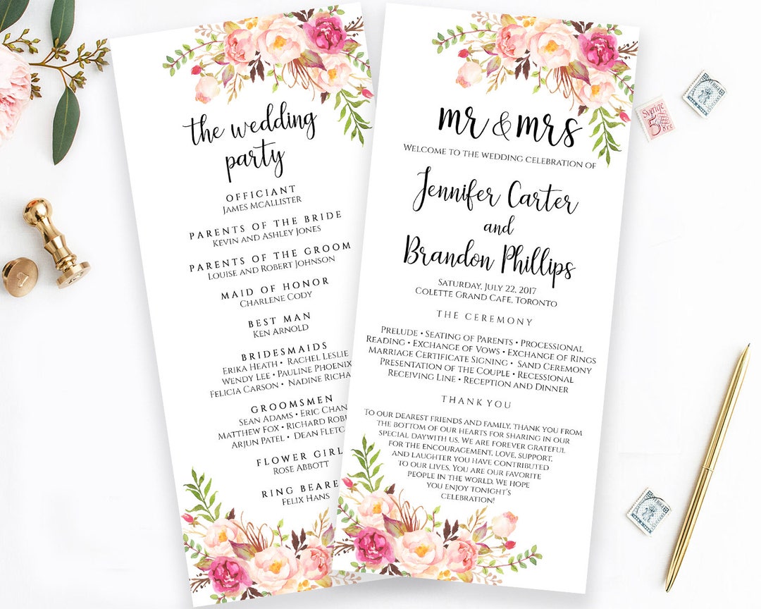 Wedding Program Editable Template Program Printable Ceremony Printable ...