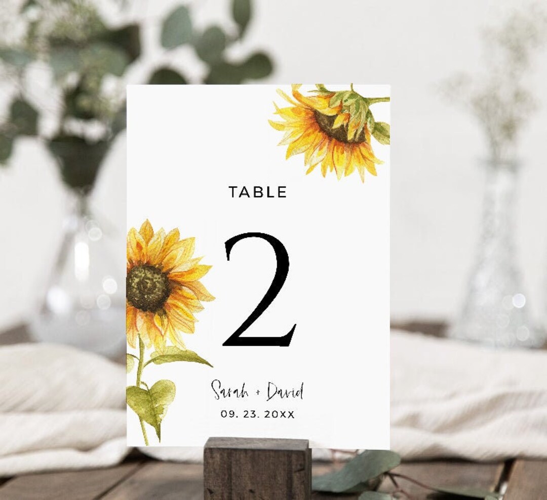 Sunflower Wedding Table Number Template, Printable Wedding Table ...