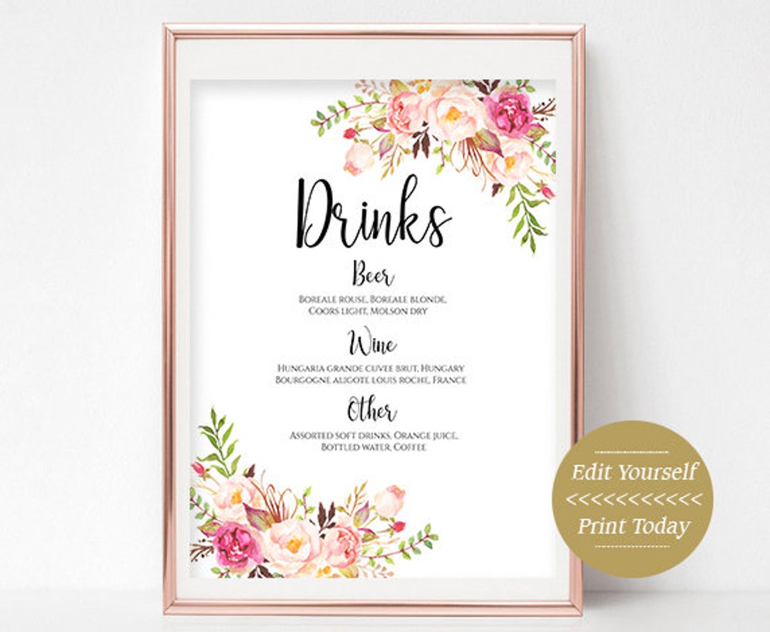 Bar Menu Sign the Bar Sign Bar Menu Printable Drinks Sign Bar Menu ...