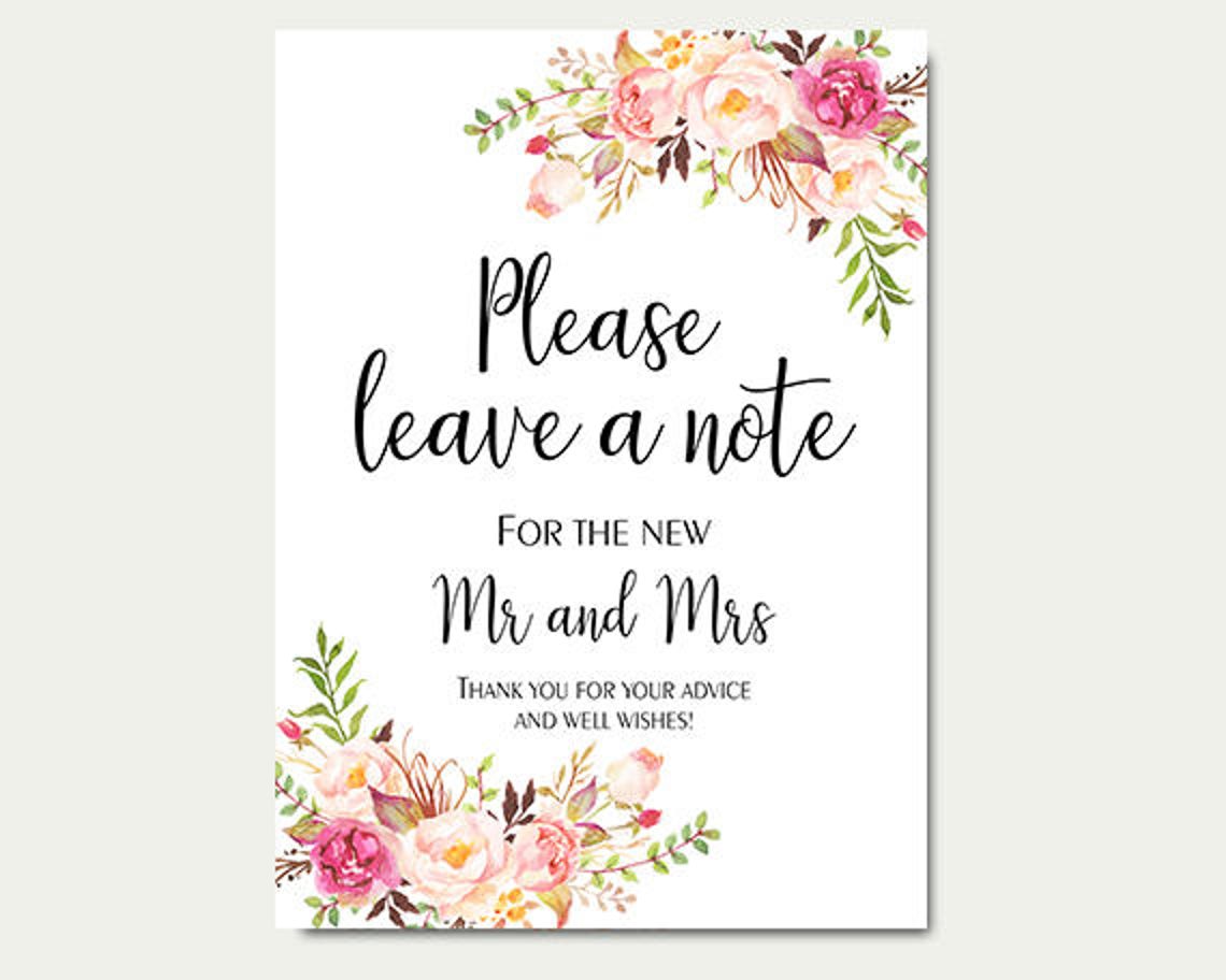 Wedding Advice Sign Please Leave a Note Sign Floral Wedding - Etsy
