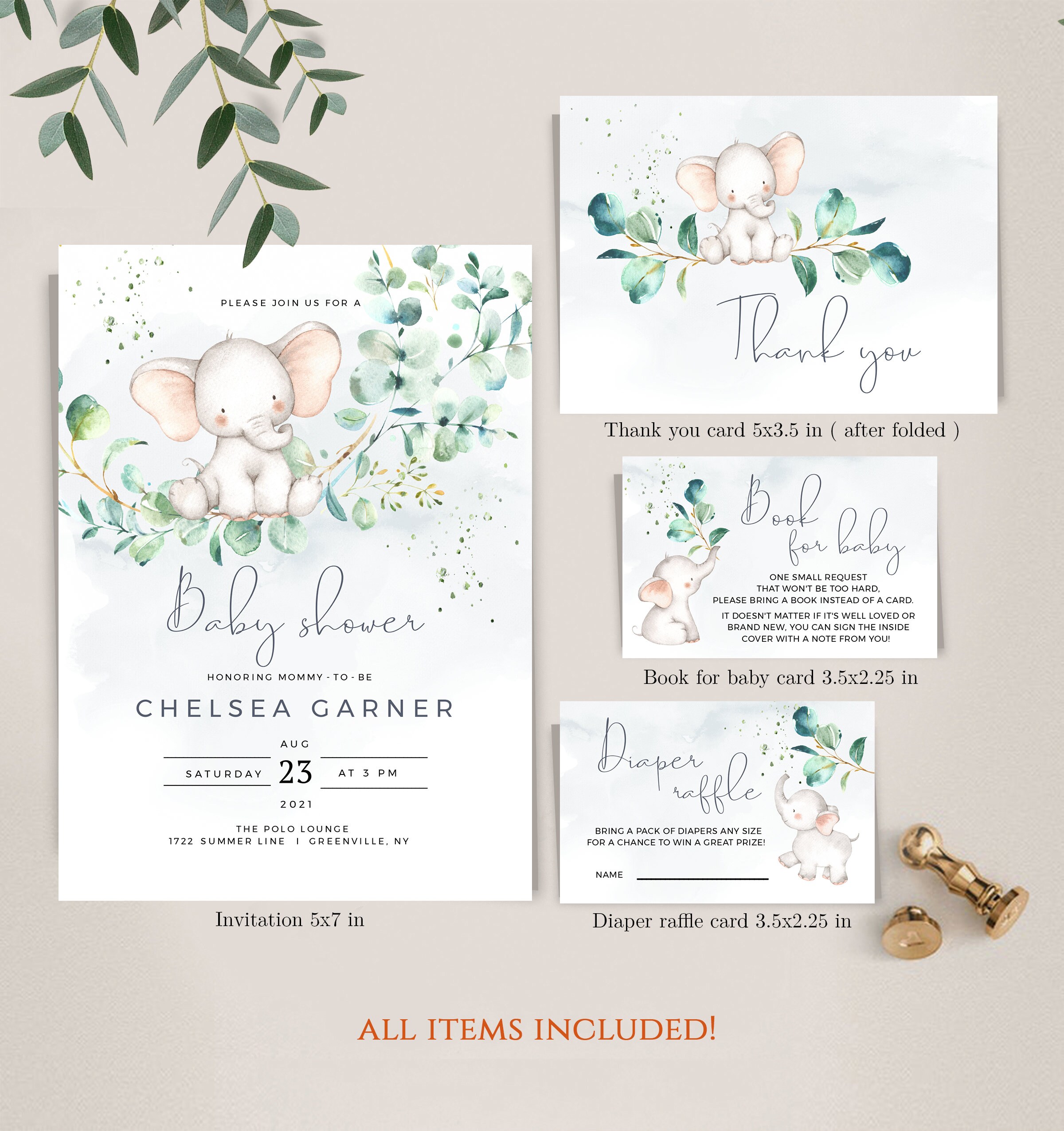 Elephant Baby Shower Invitation Template Set Baby Shower | Etsy