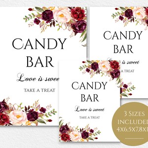 Candy Bar Sign Burgundy Wedding Candy Buffet Sign, Dessert Bar Sign ...