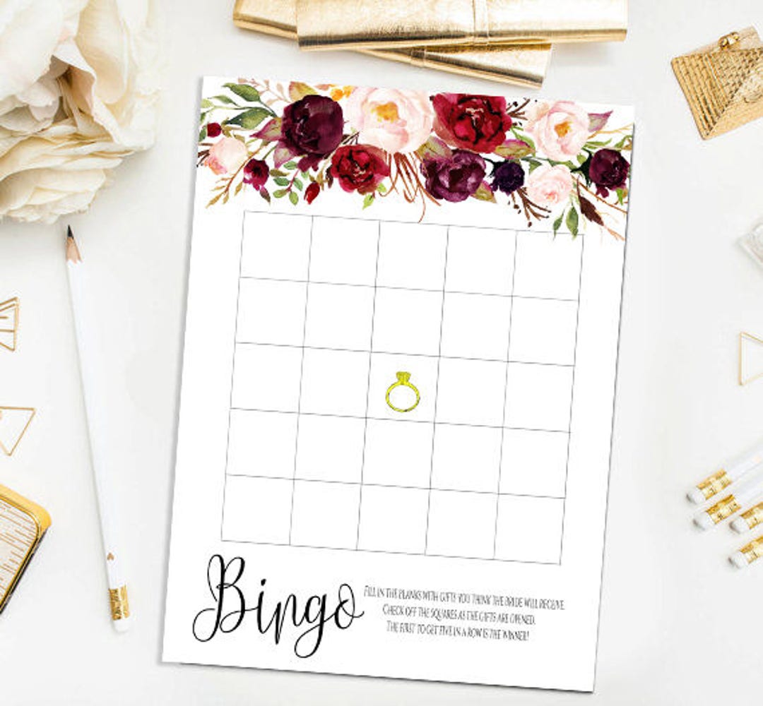 Bridal Shower Bingo Game Bridal Bingo Tea Party Bingo Watercolor Bingo ...