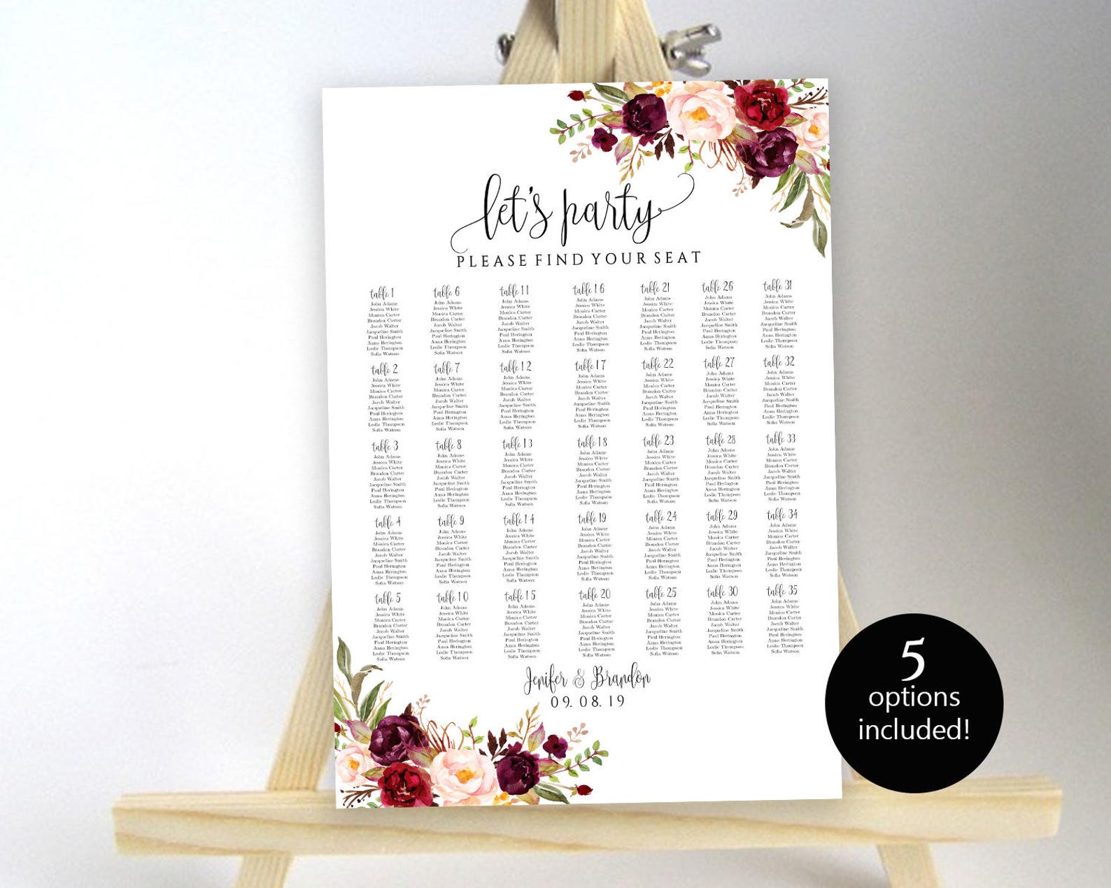 Large Seating Chart Template 5 Sizes up to 350 Editable | Etsy