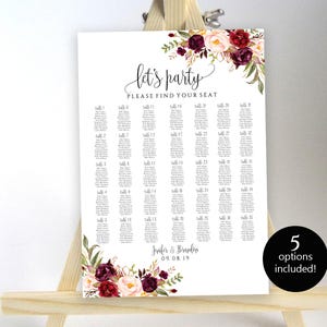 Large Seating Chart Template 5 Sizes up to 350 Editable Wedding Table ...