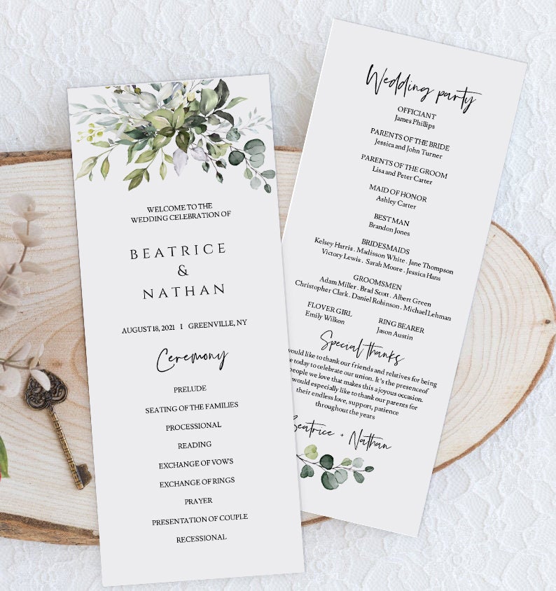 Greenery Wedding Program Template Printable Program for | Etsy