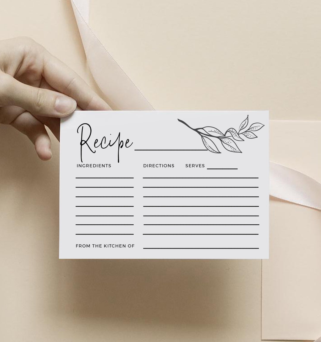 Bridal Shower Recipe Insert, Printable Recipe Card, Instant Download ...