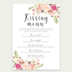 Kissing Menu Printable Wedding Kissing Menu Wedding Game Wedding ...