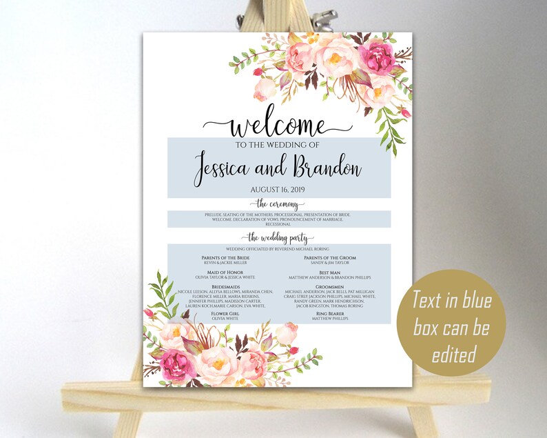 Printable Wedding Program Sign Welcome Sign Template Wedding - Etsy