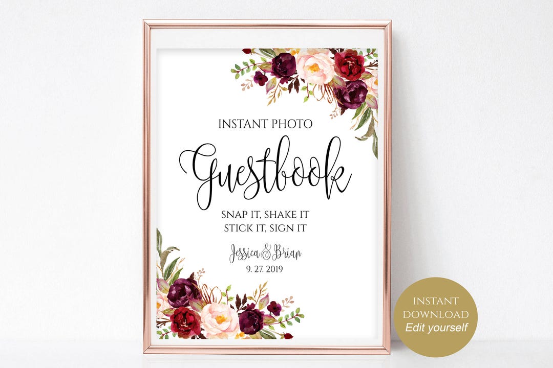 Editable Instant Photo Guestbook Sign Personalized Photo Booth Sign ...