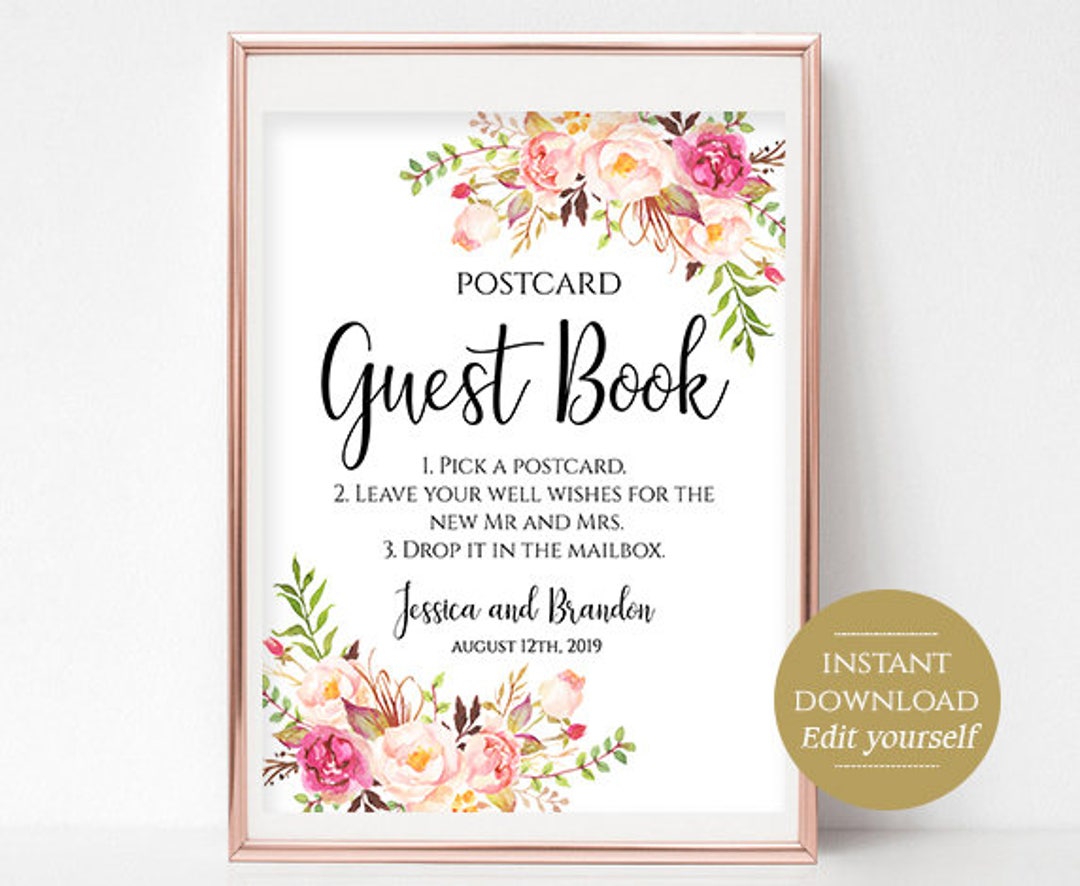 Postcard Guestbook Sign Printable Guest Book Sign Wedding Guestbook ...