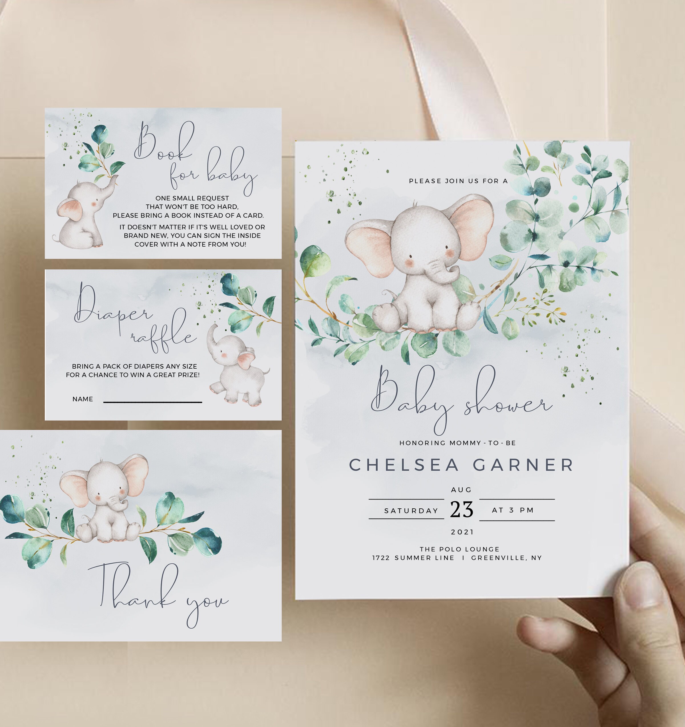 Elephant Baby Shower Invitation Template Set Baby Shower | Etsy