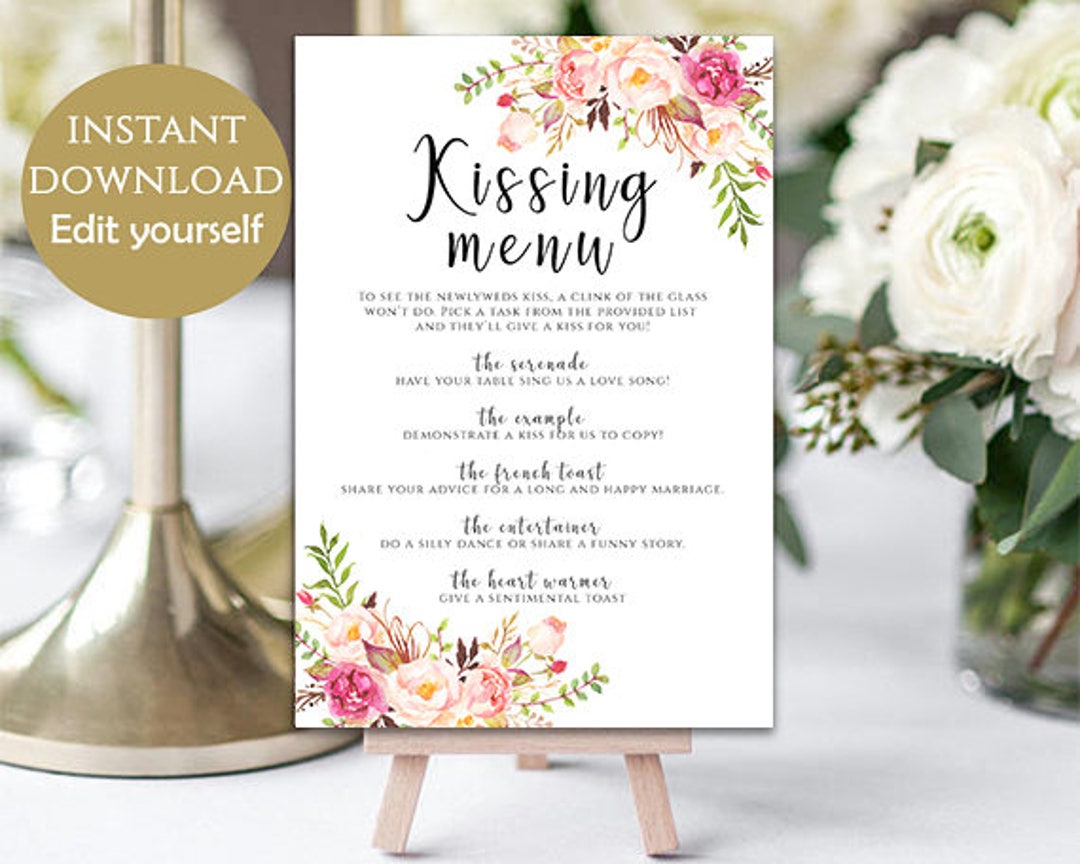 Kissing Menu Printable Wedding Kissing Menu Wedding Game Wedding ...