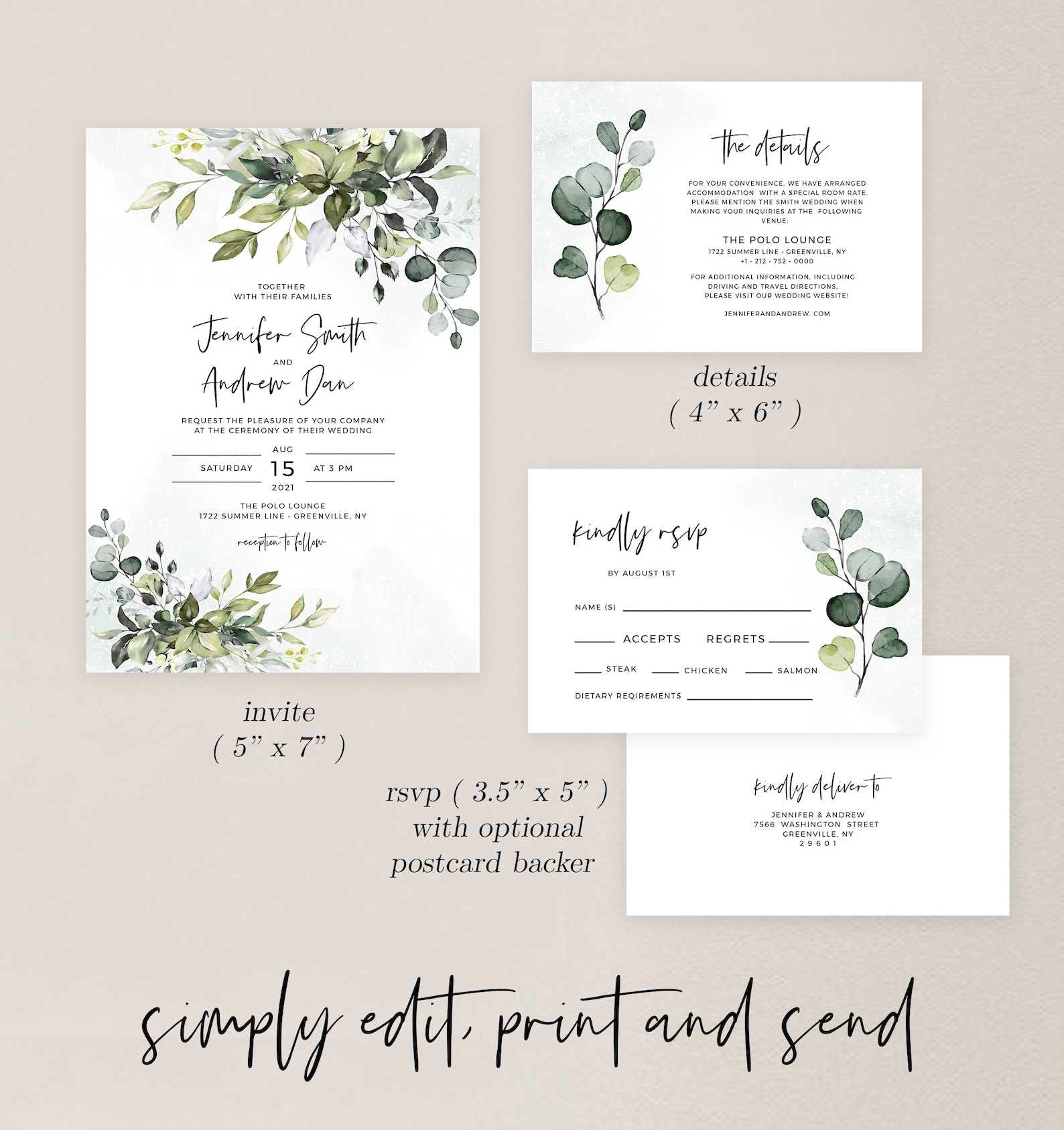Greenery Wedding Invitation Suite Printable Wedding - Etsy UK
