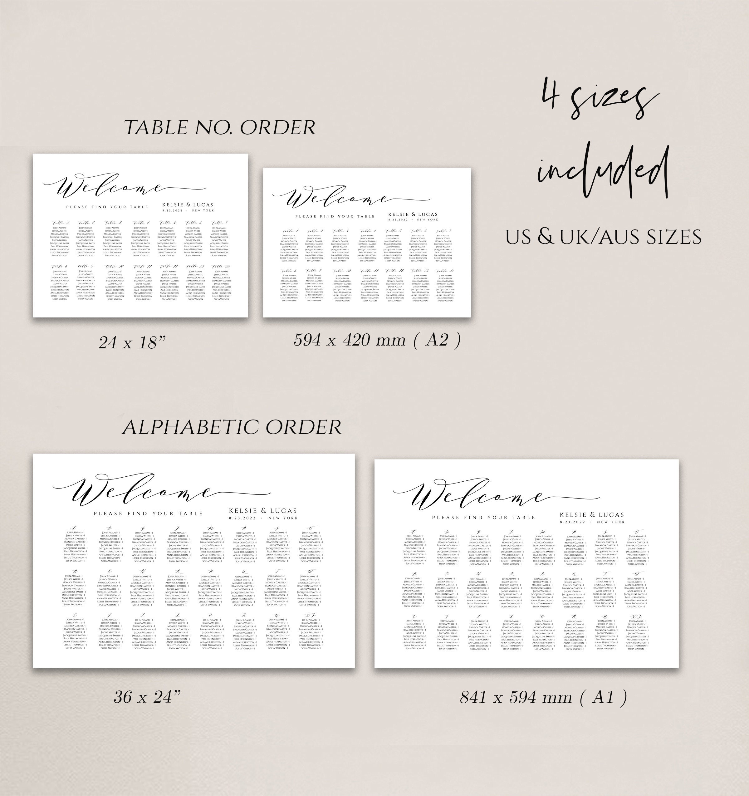 Alphabetical Seating Chart Sign Template Editable Wedding Guest List ...