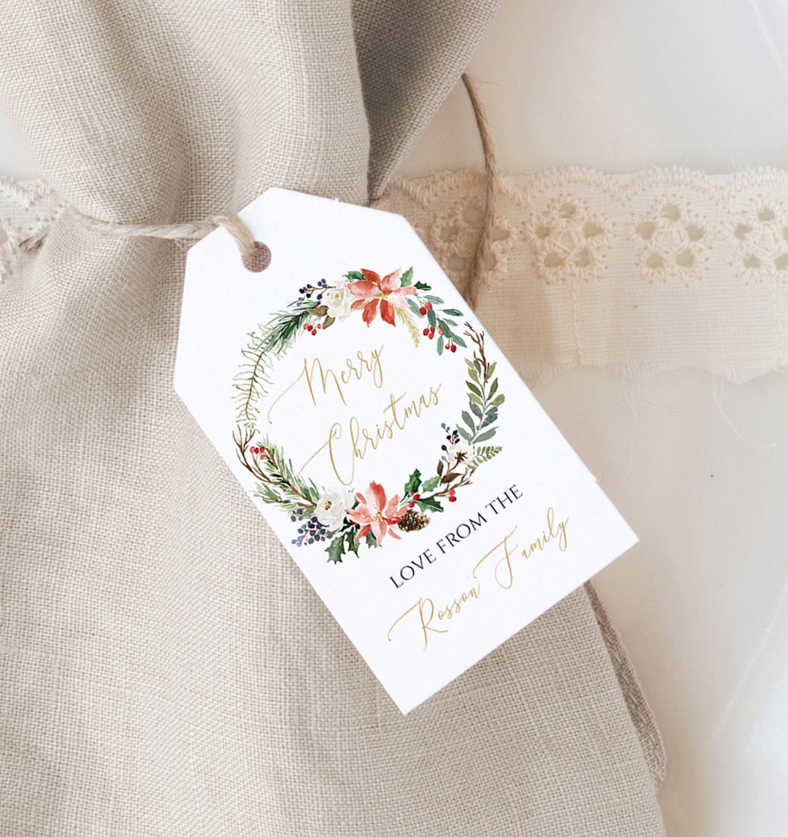 Christmas Wreath Tag Template Rustic Christmas Gift Tags - Etsy