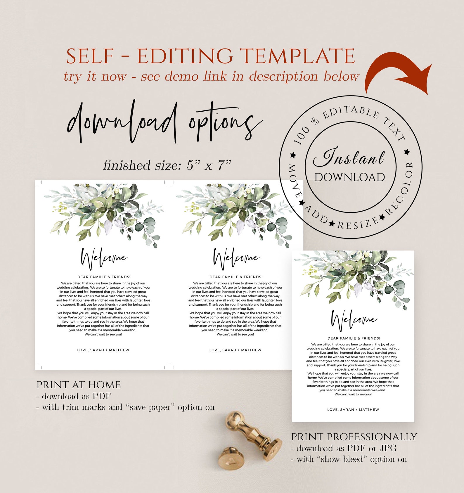 Eucalyptus Welcome Letter Timeline Template Greenery | Etsy