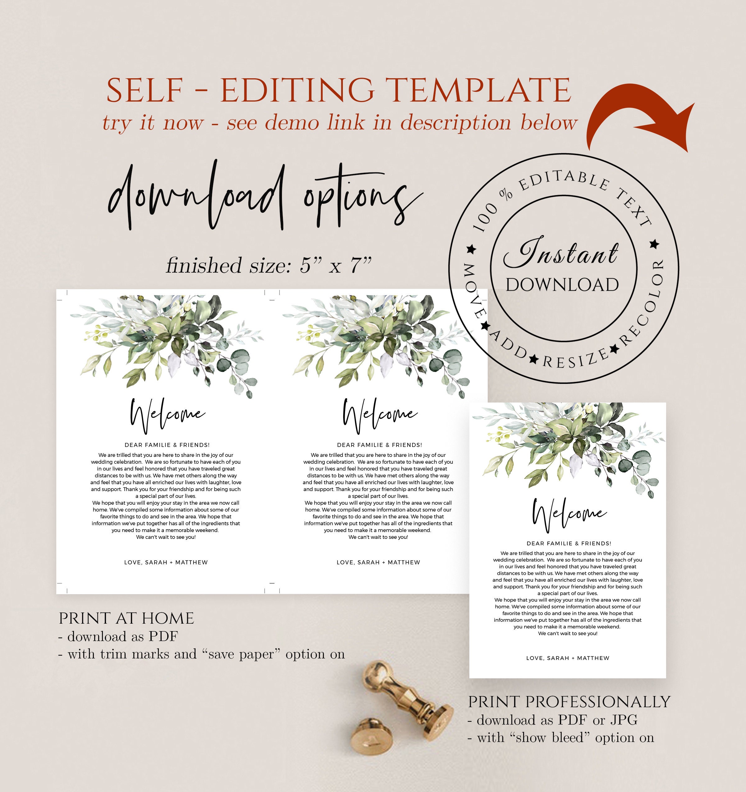 Eucalyptus Welcome Letter Timeline Template Greenery | Etsy