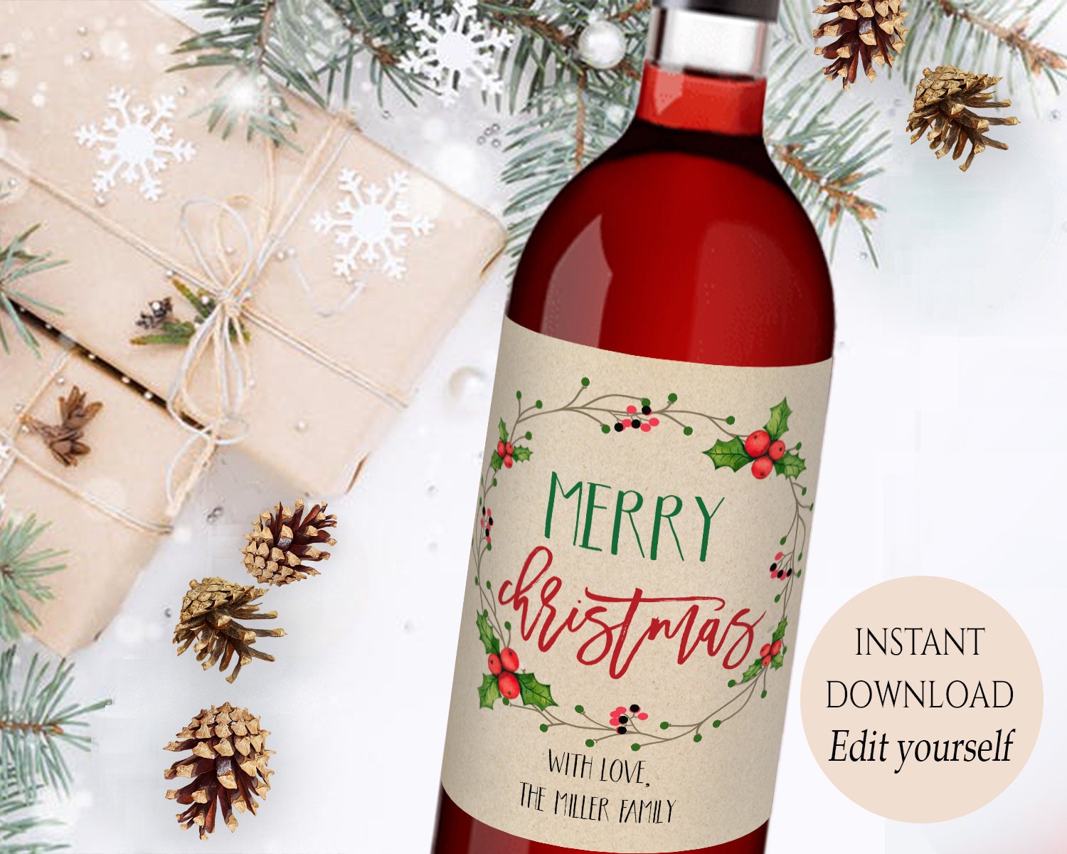 Set of 4 Christmas Wine Labels Template Personalized Christmas | Etsy